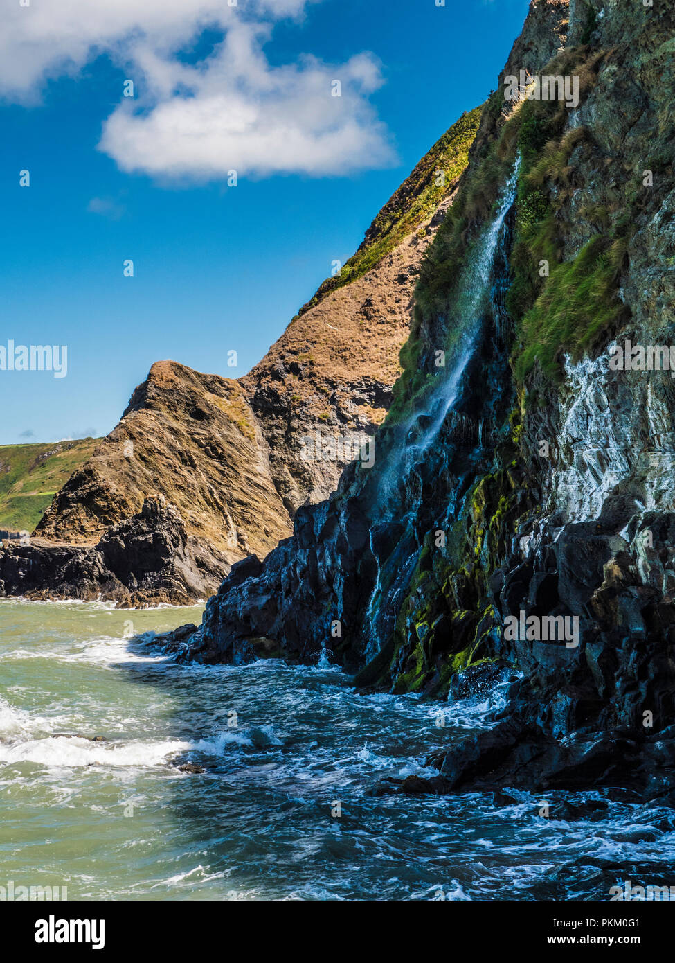 The waterfall at Tresaith on the Welsh coast in Ceredigion Stock Photo ...