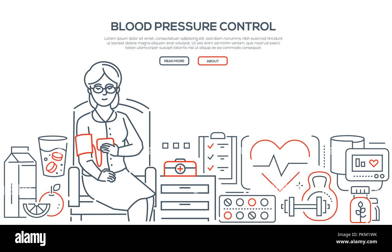 Blood pressure control - modern line design style banner on white ...