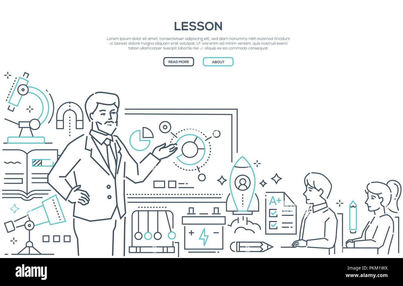 Physics Lesson - modern line design style banner on white background ...