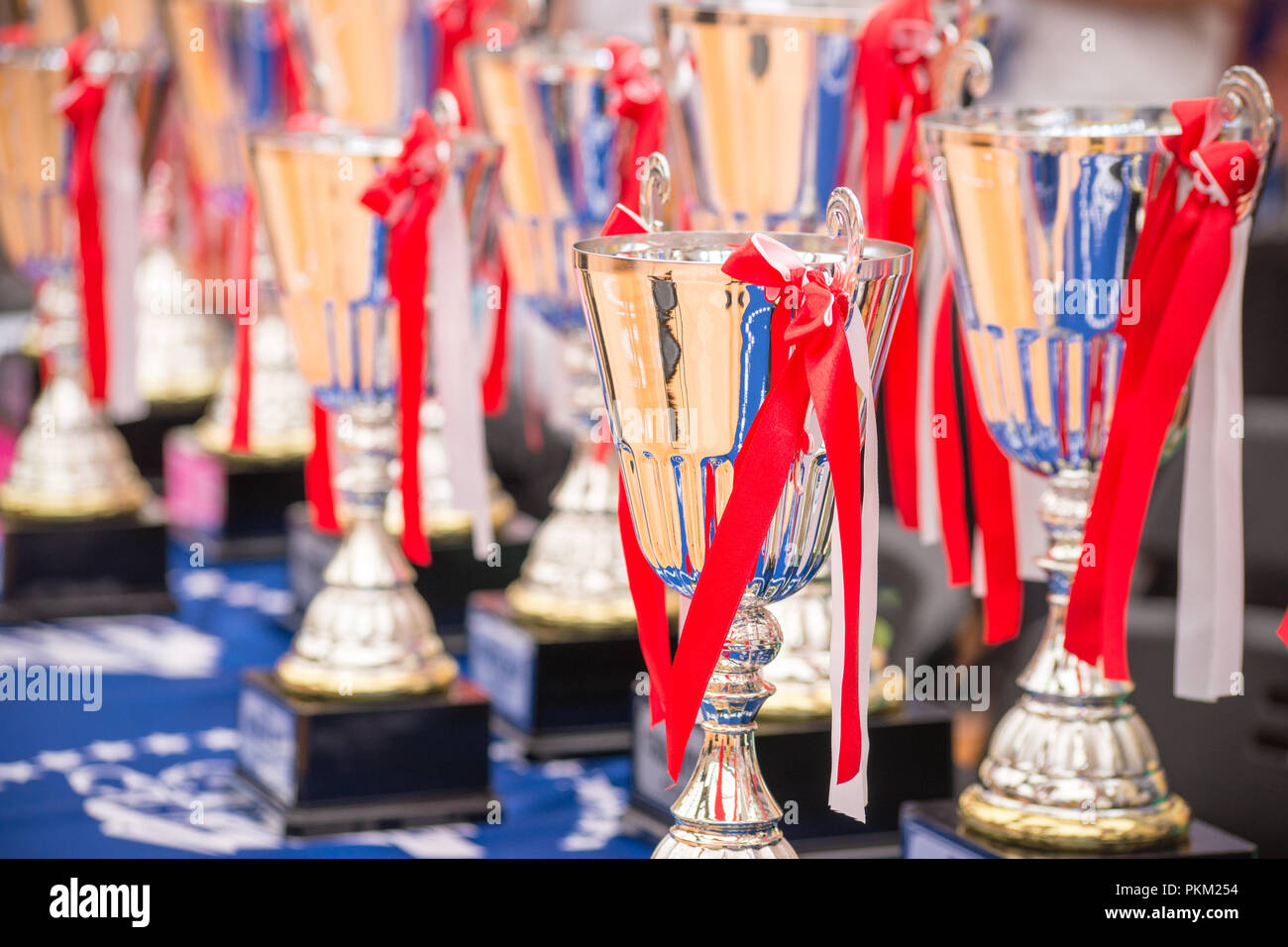 Gold silver and bronze winners cups shiny champion trophy hi-res stock ...