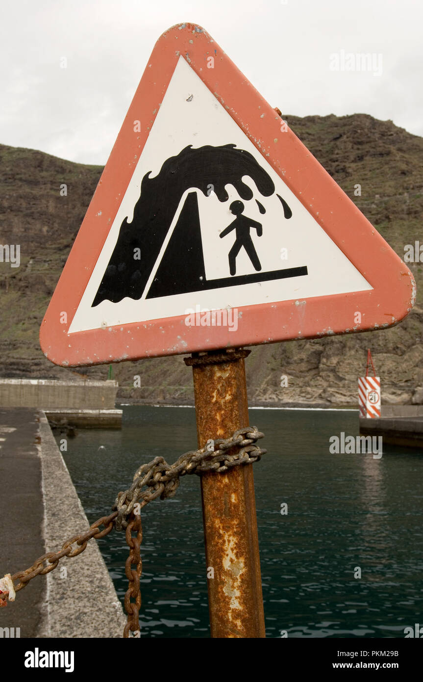 Warning sign in Los Gigantes Harbour , Tenerife , Canary Islands ...