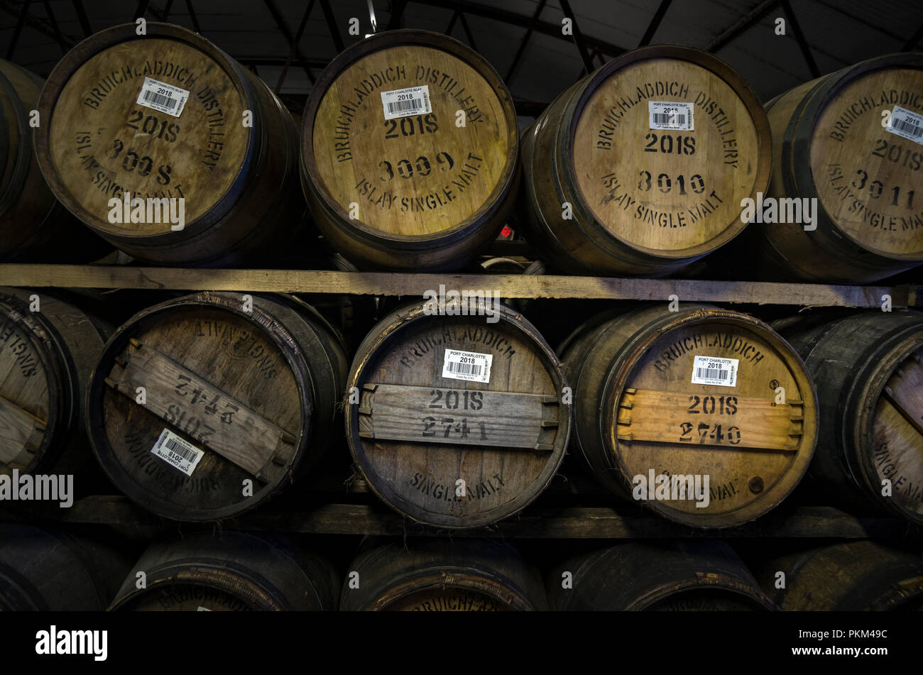 Oak Barrels of Whisky in Warehouse, Islay, Scotland, UK Stock Photo - Alamy