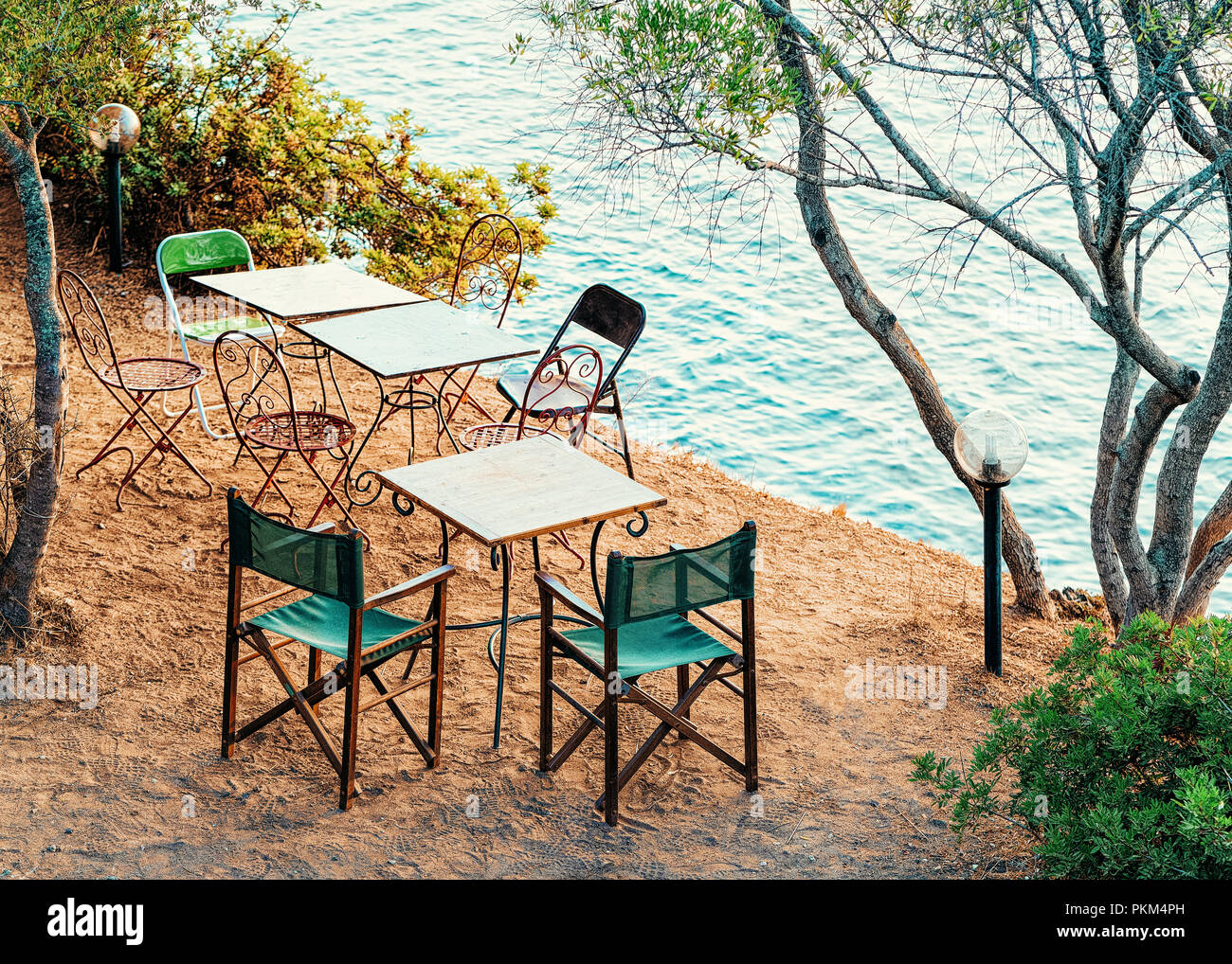 Street cafe in Costa Smeralda in Sardinia in Italy. Mediterranean Sea ...