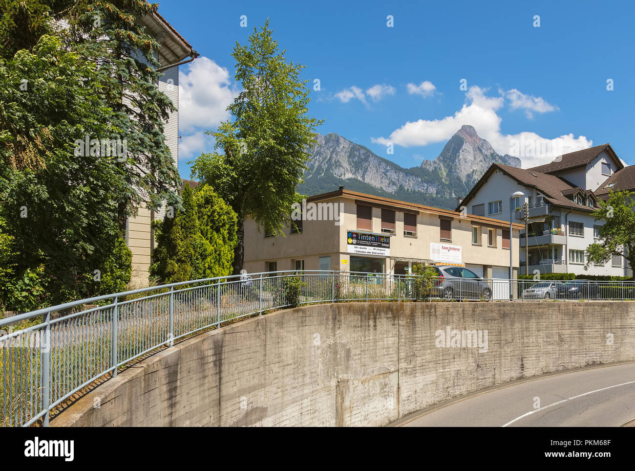 Seewen, Switzerland - June 23, 2018: a street in the village of Seewen ...