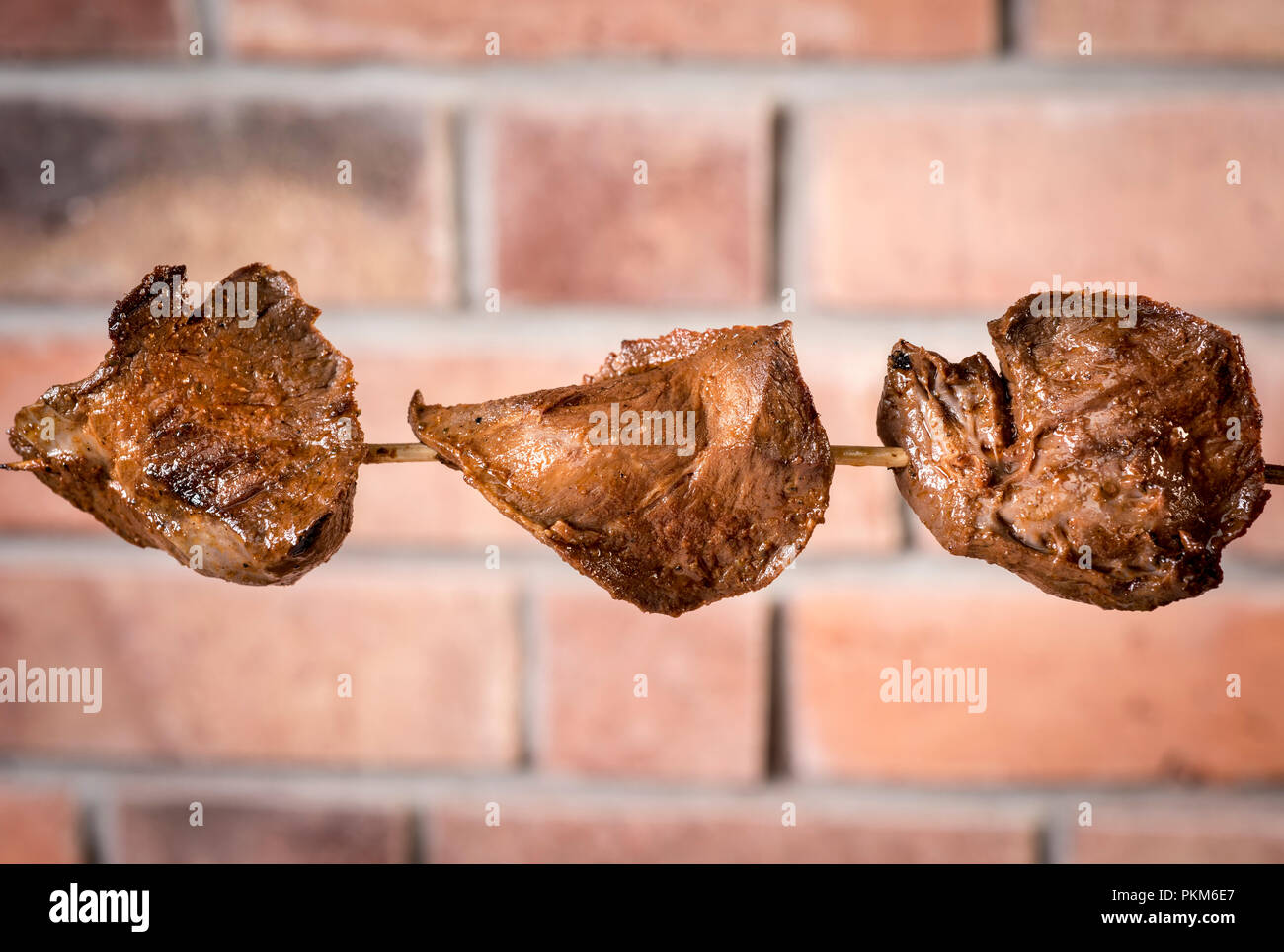 anticuchos, Peruvian cuisine, meat heart veal skewered on the grill ...