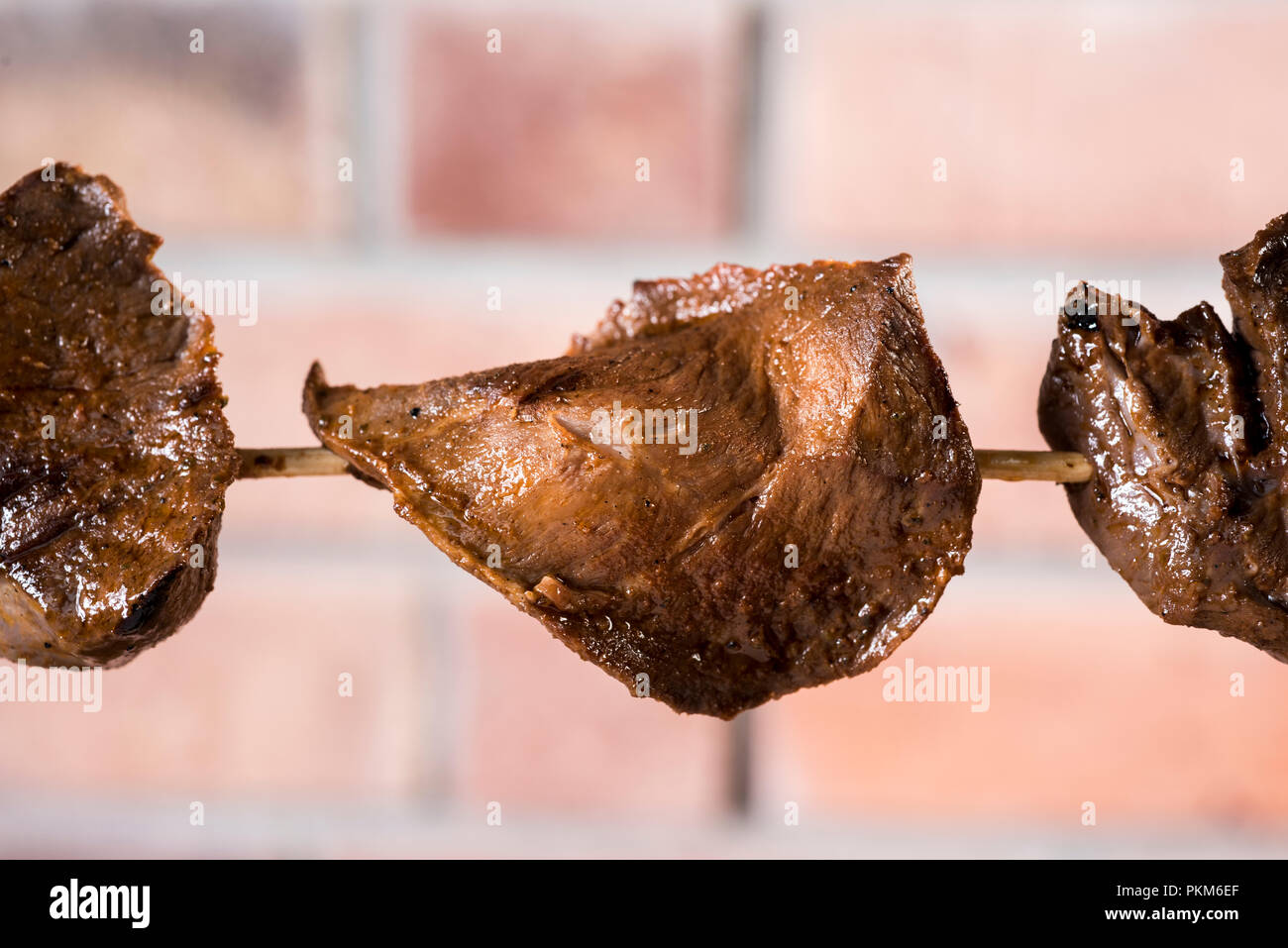 anticuchos, Peruvian cuisine, meat heart veal skewered on the grill ...