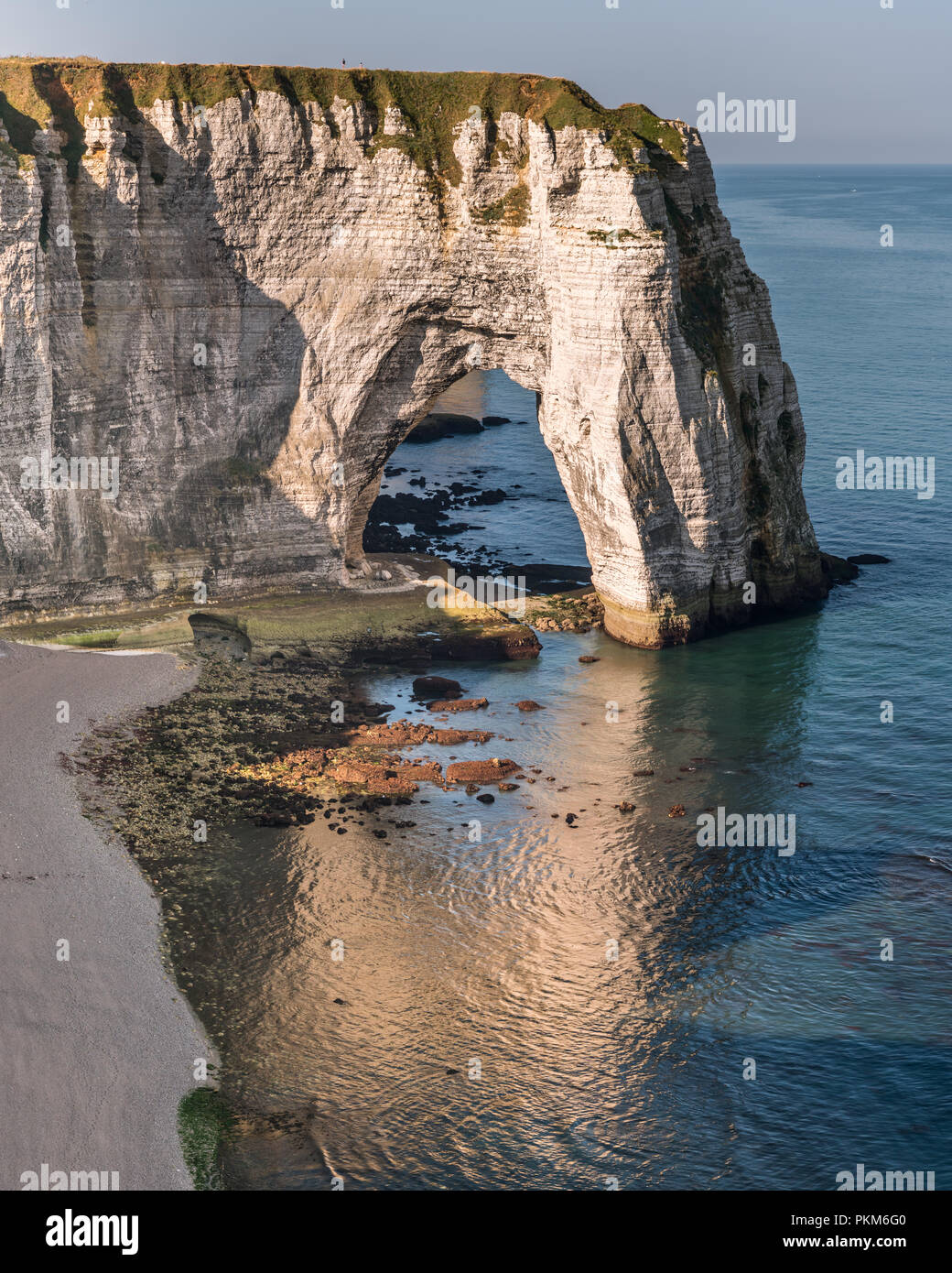 Chalk cliffs of Etretat (Normandy France) with the natural arch called ...