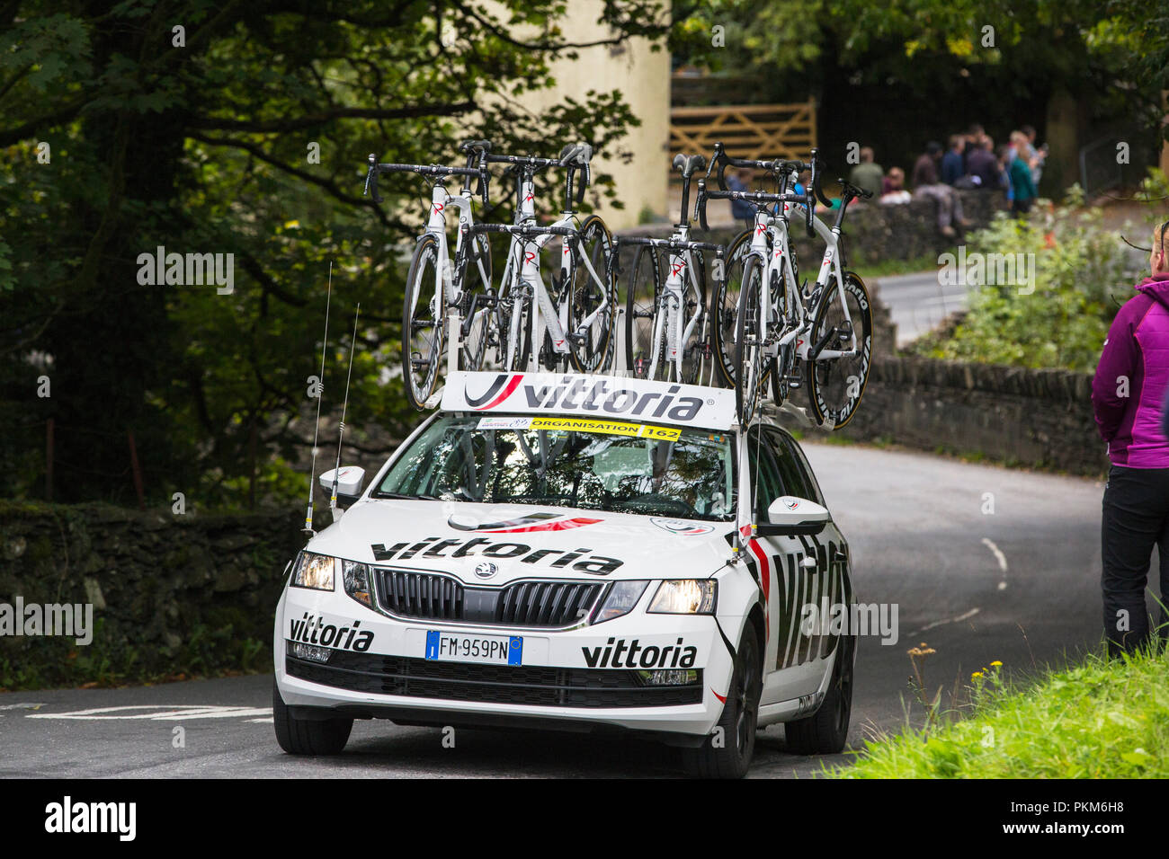 The tour of Britain bike race passing through Clappersgate, Ambleside ...