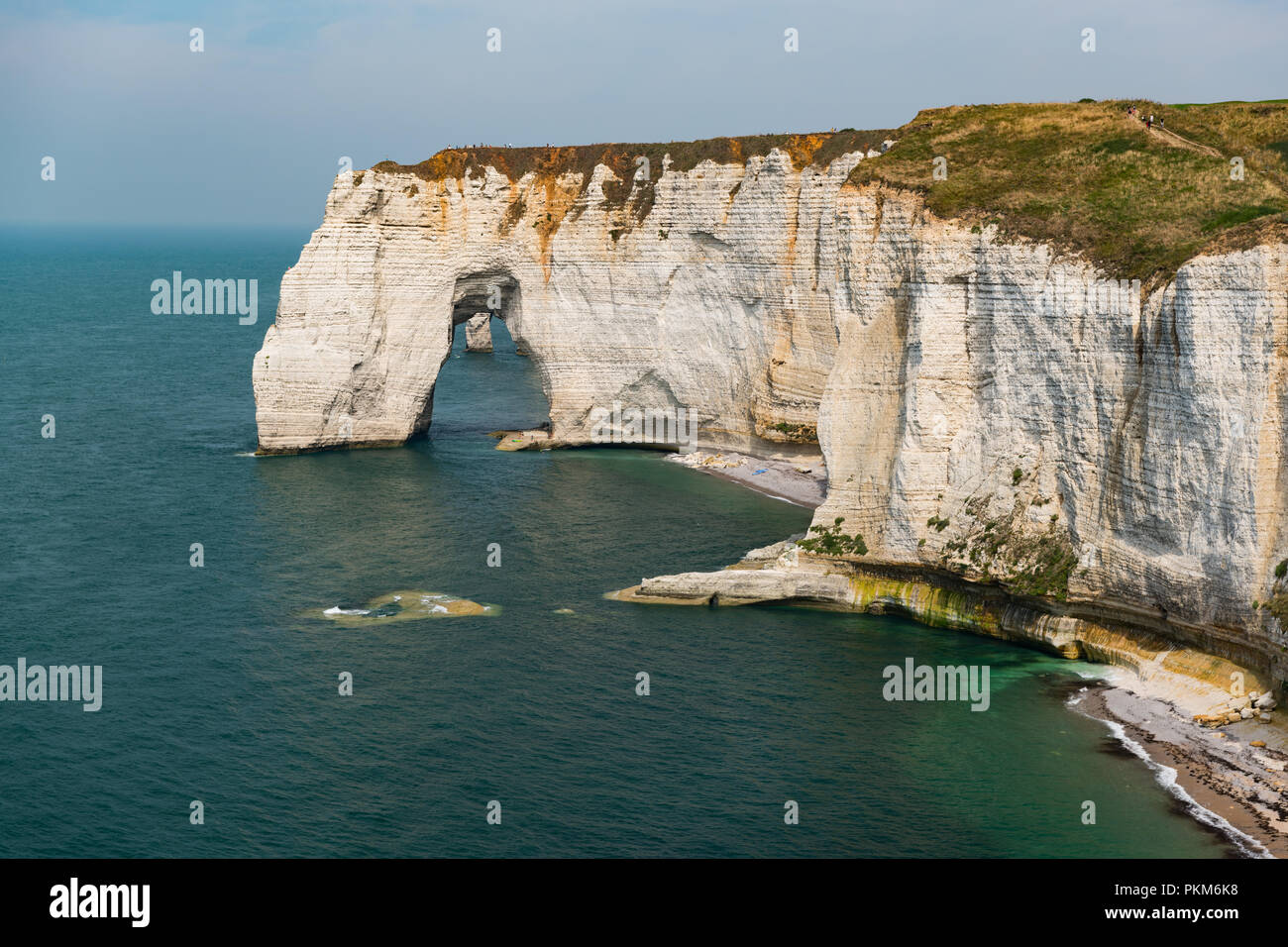 Chalk cliffs of Etretat (Normandy France) with the natural arch called ...