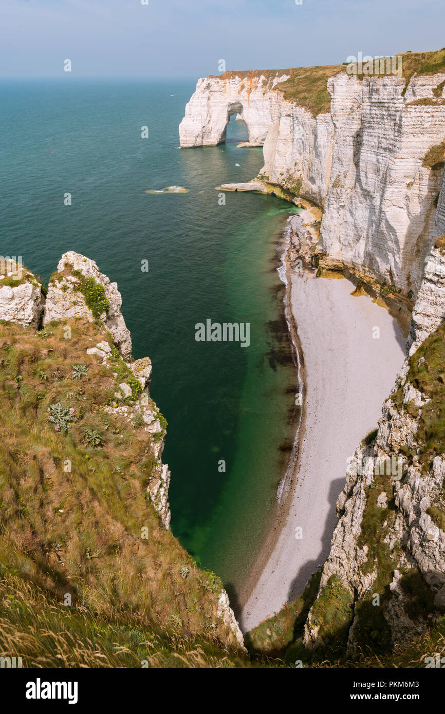 Chalk cliffs of Etretat (Normandy France) with the natural arch called ...