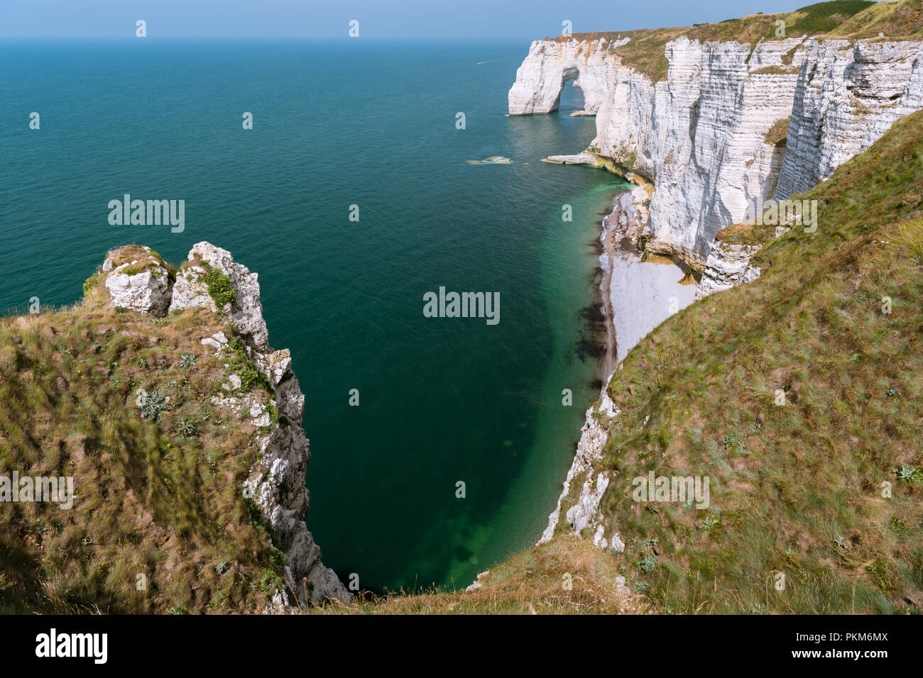 Chalk cliffs of Etretat (Normandy France) with the natural arch called ...