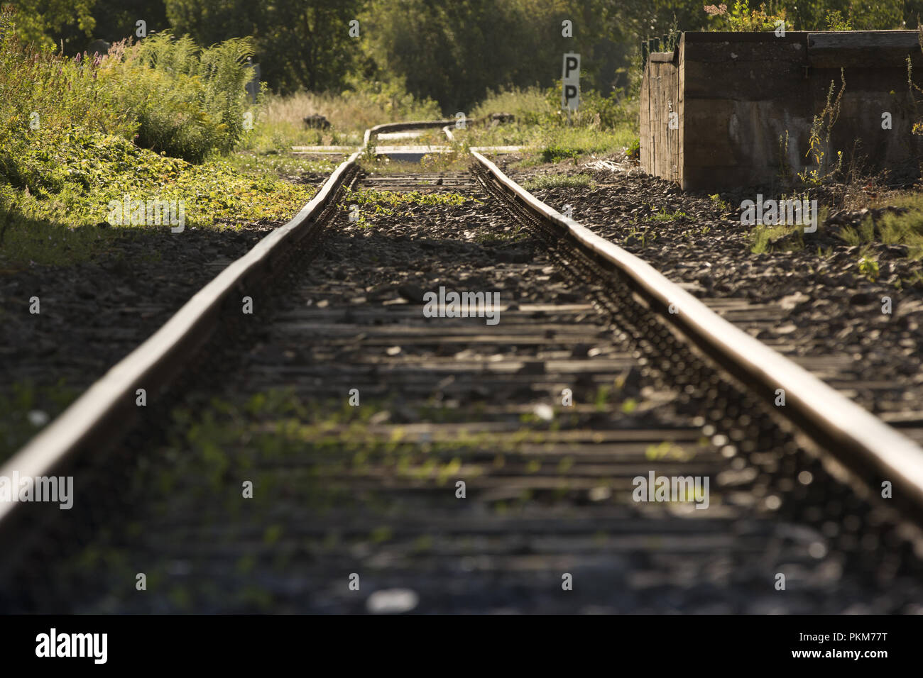 single train track on lost places trainstation Stock Photo - Alamy