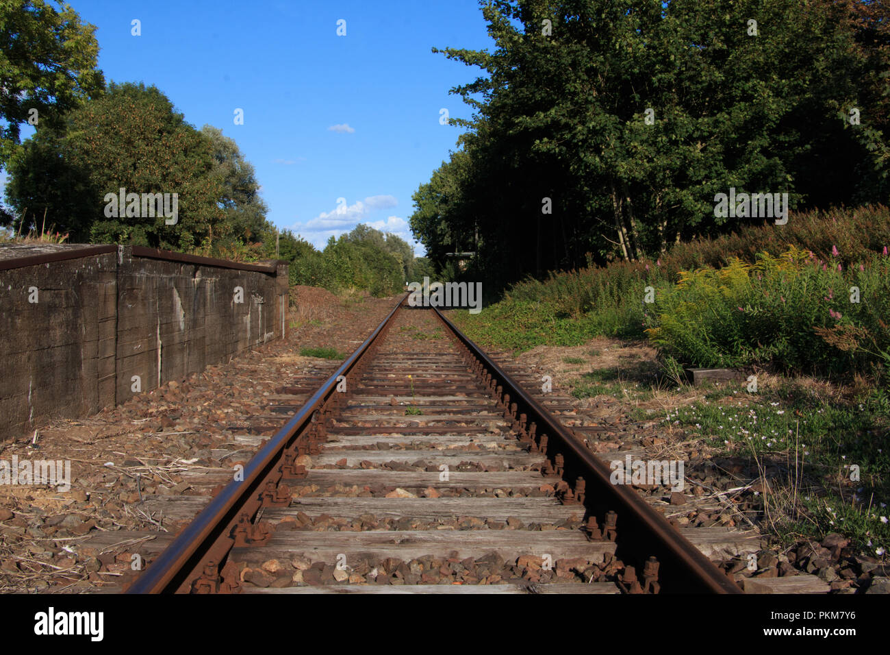 single train track on lost places trainstation Stock Photo - Alamy