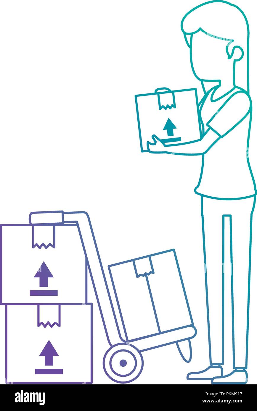 woman receiving merchandise with boxes and balance Stock Vector Image ...