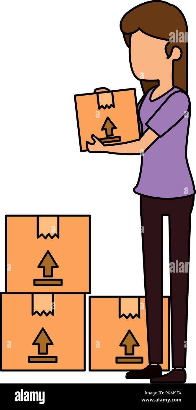 woman receiving merchandise with boxes Stock Vector Image & Art - Alamy