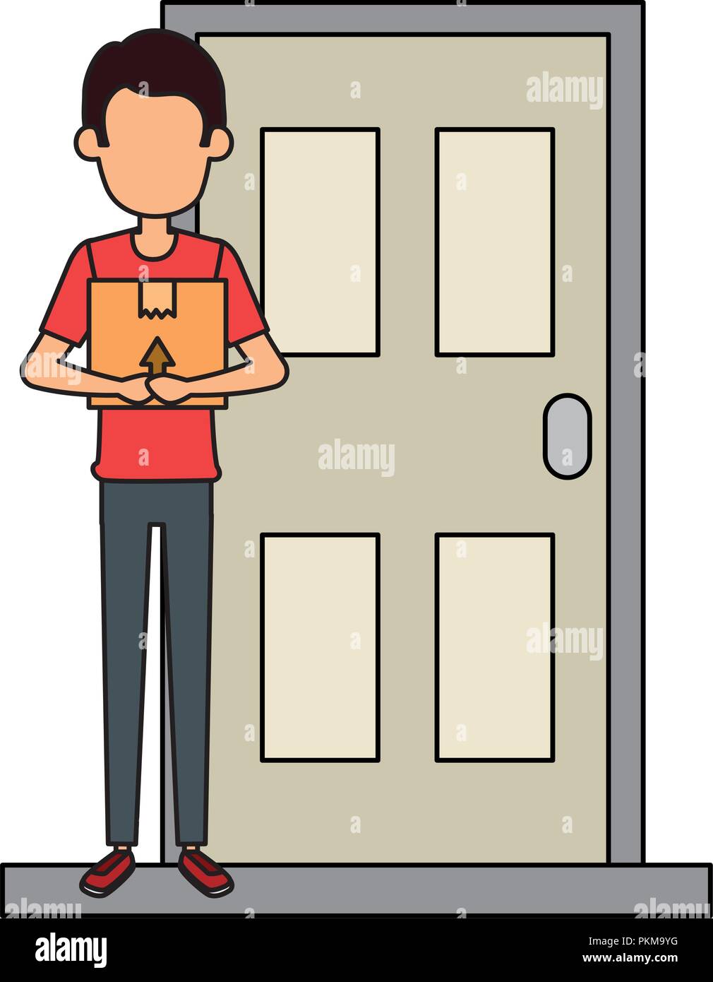 delivery worker lifting box in door Stock Vector Image & Art - Alamy