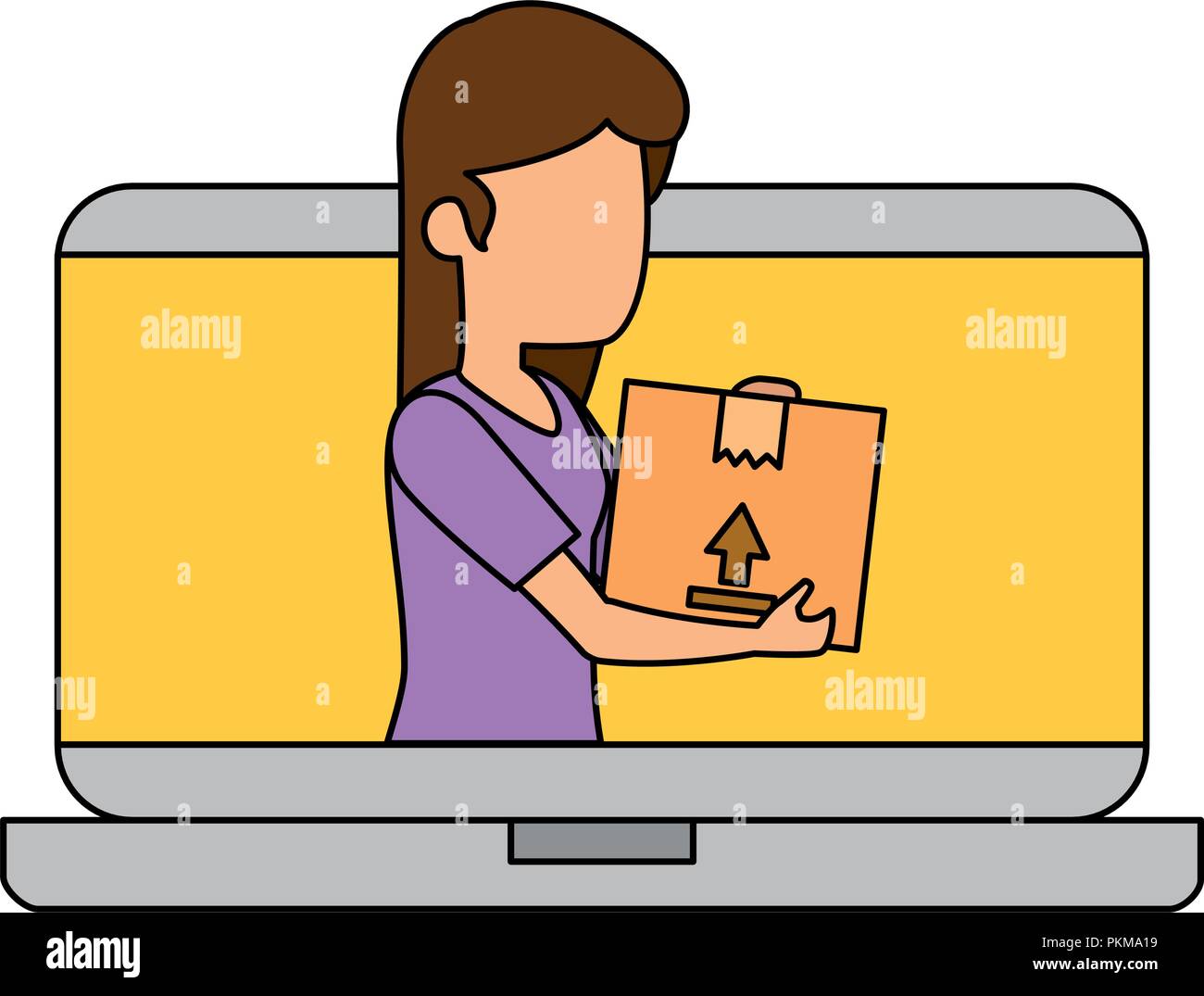 laptop with woman receiving merchandise Stock Vector Image & Art - Alamy