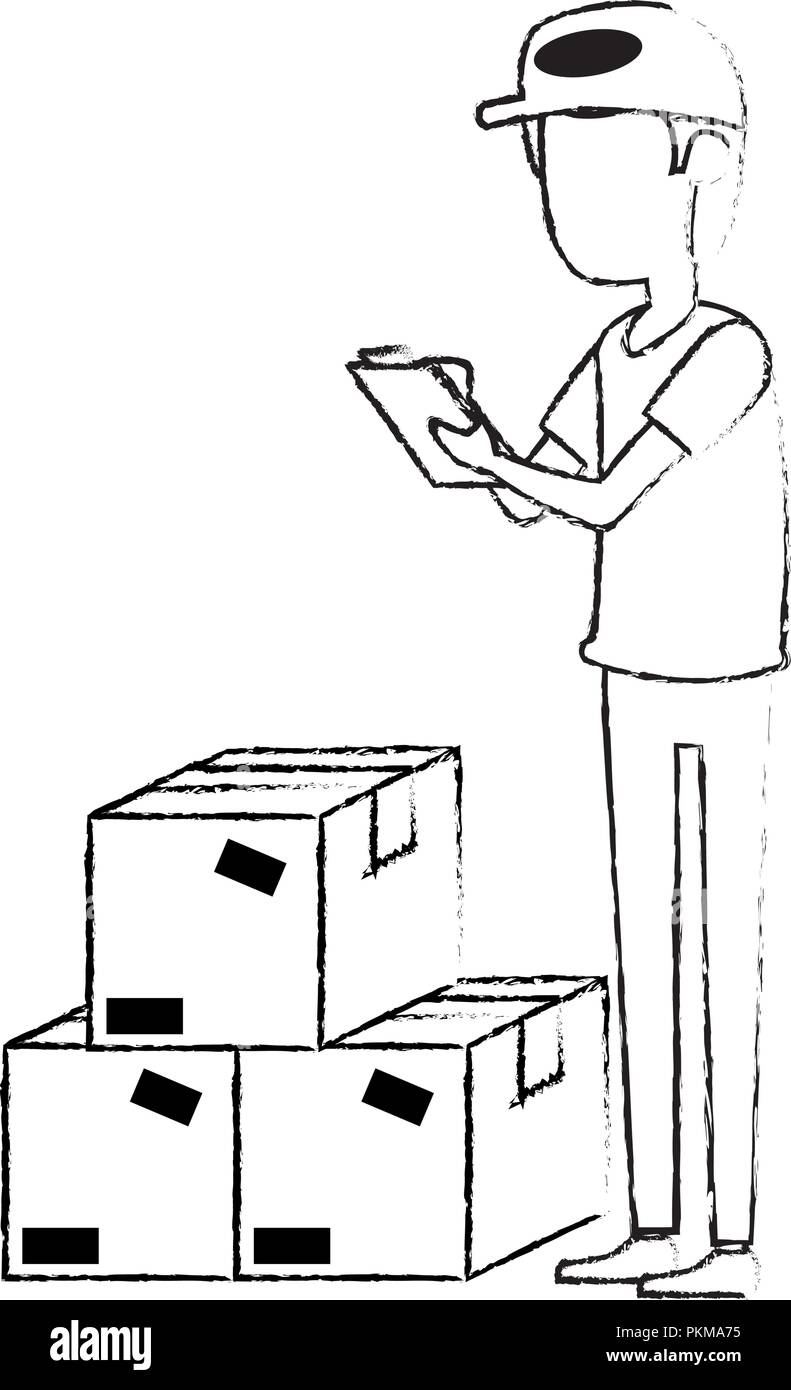 delivery worker with boxes and checklist Stock Vector Image & Art - Alamy