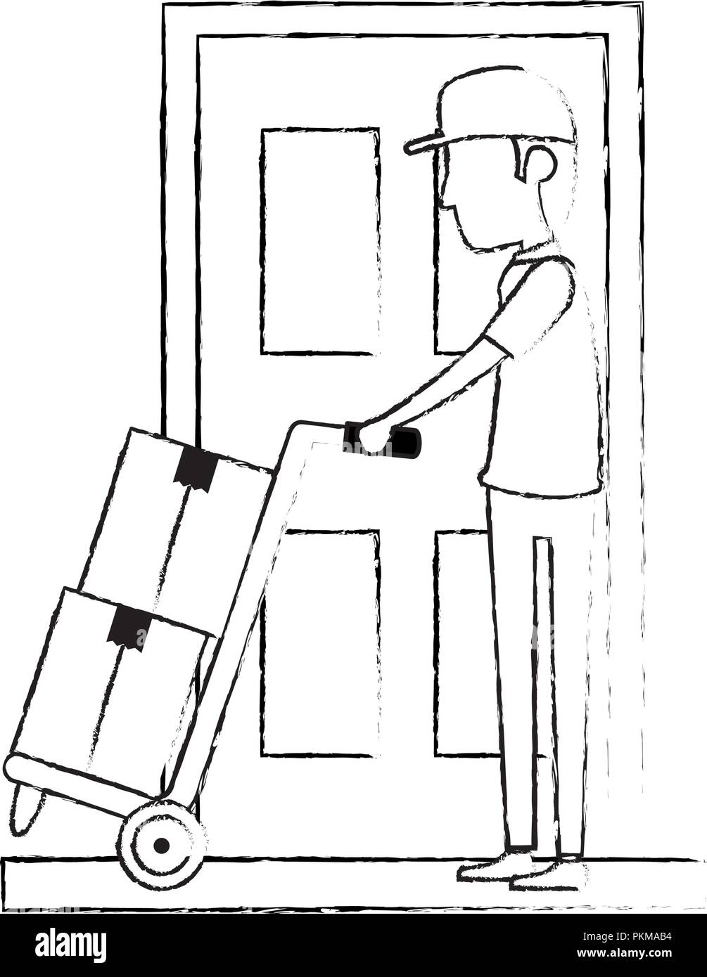 delivery worker with cart and door Stock Vector Image & Art - Alamy