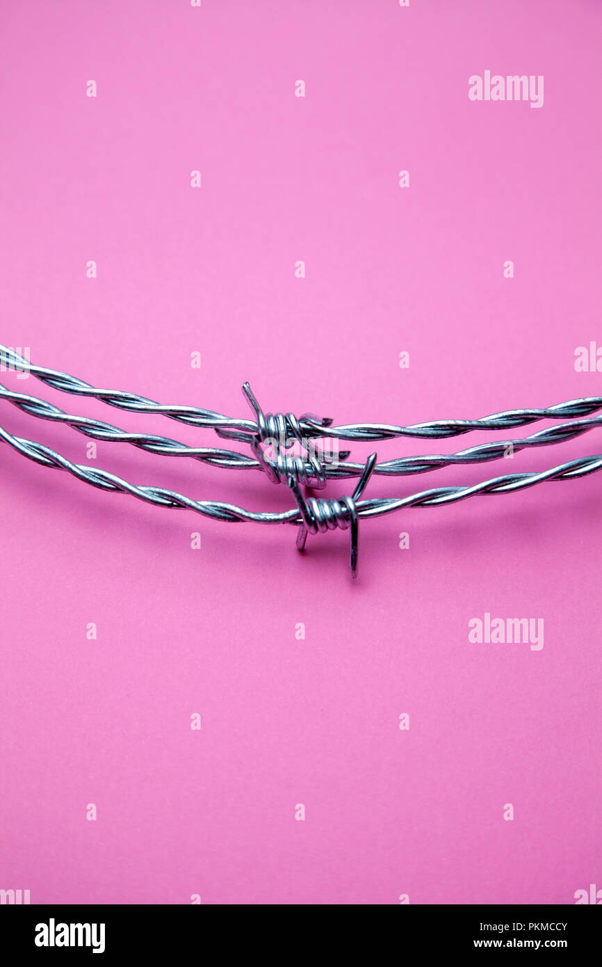 Barb Wire on pink Ground Stock Photo - Alamy