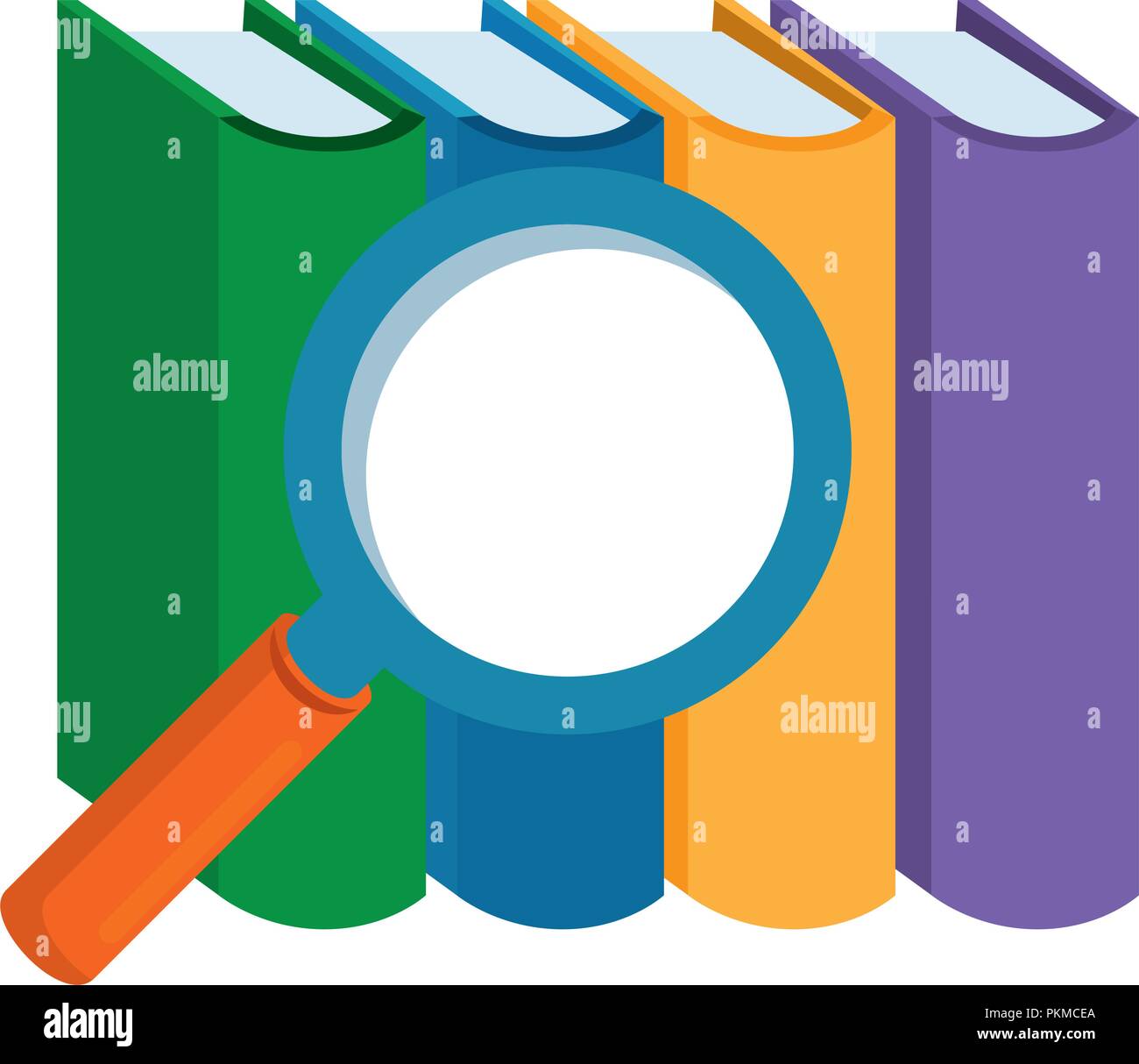 pile text books with magnifying glass Stock Vector Image & Art - Alamy