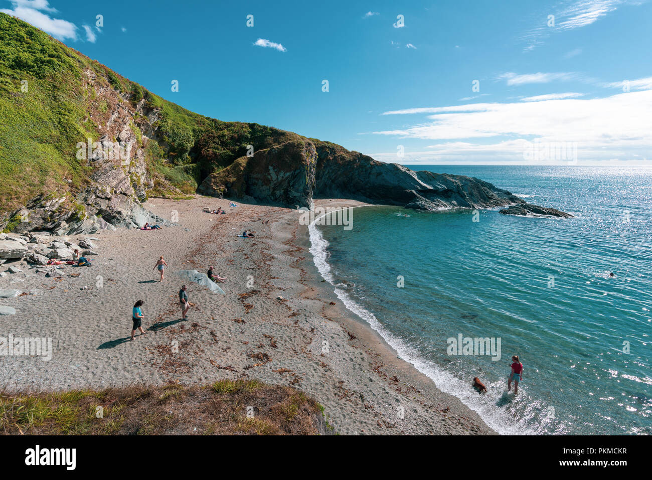Lantivet Bay, Cornwall, England, UK. People on small cove beach Stock ...