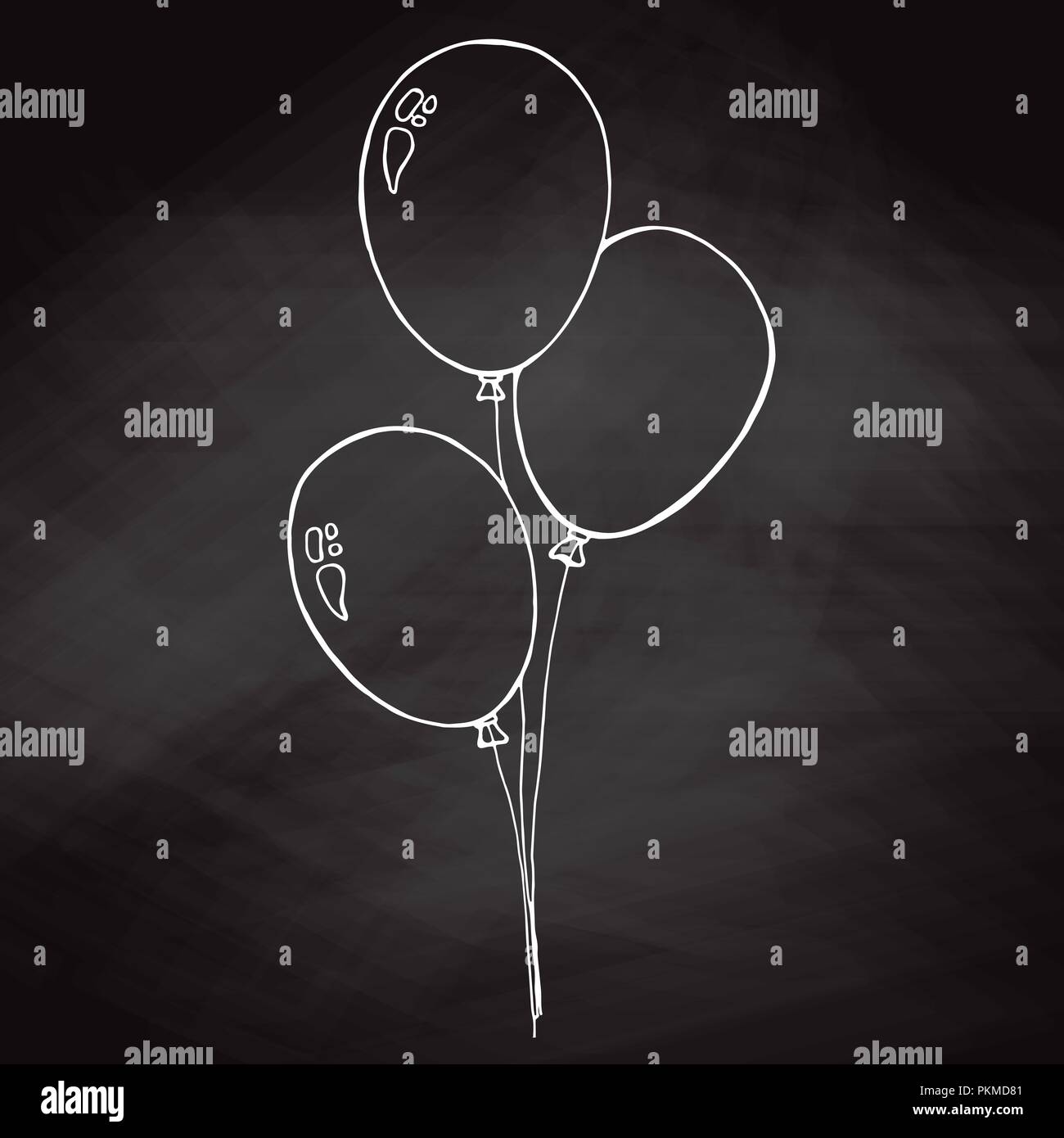 Group of balloons on a string. Hand drawn chalk on the board. Vector ...