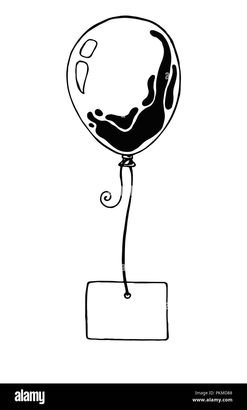 Sketch of a balloon with a card on a rope. Place for text ...