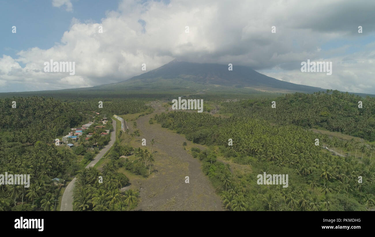 Aerial view of mount Mayon volcano, the most active in Philippines ...
