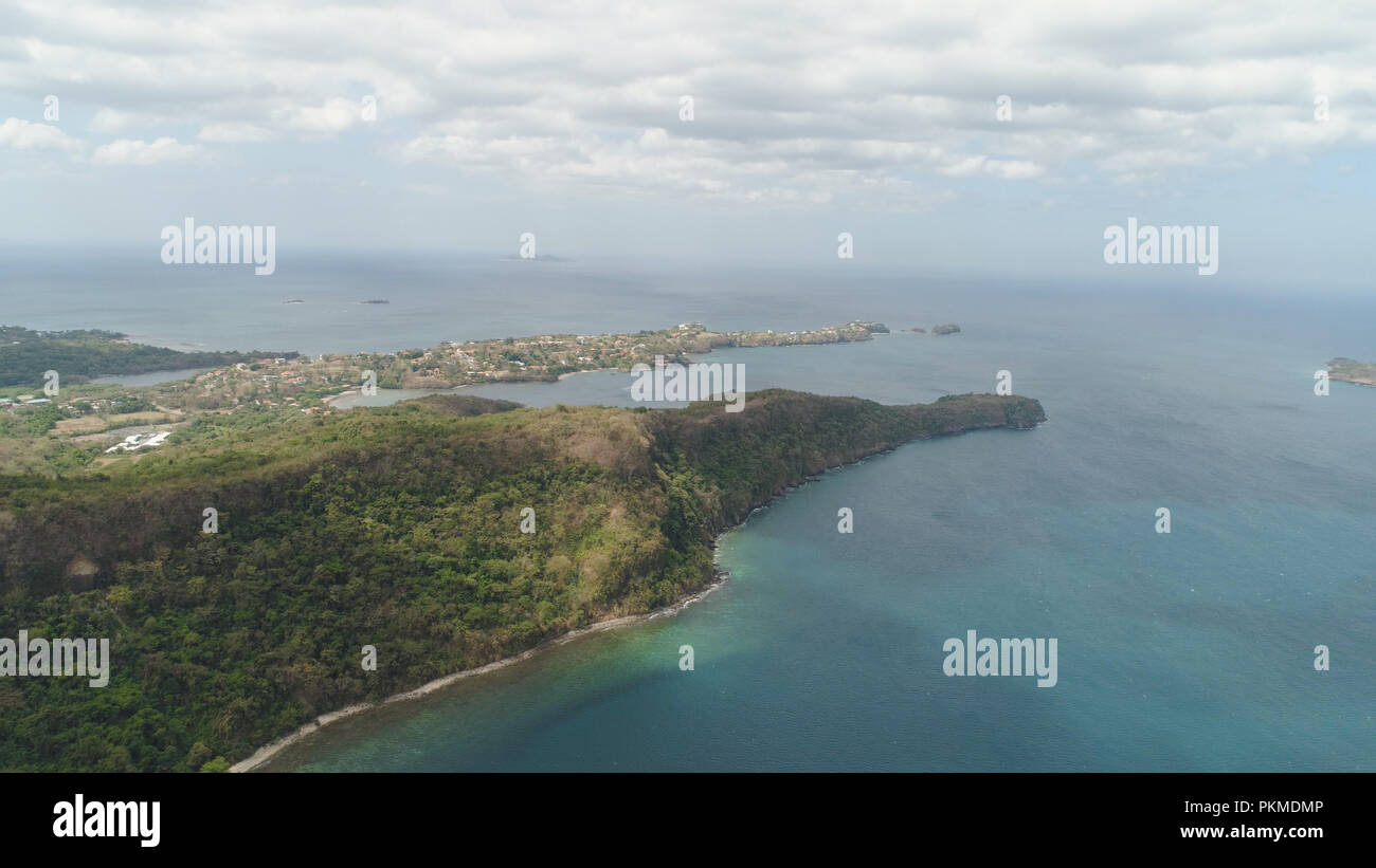 Aerial view of coast with beach, hotels. Philippines, Luzon. Coast ...