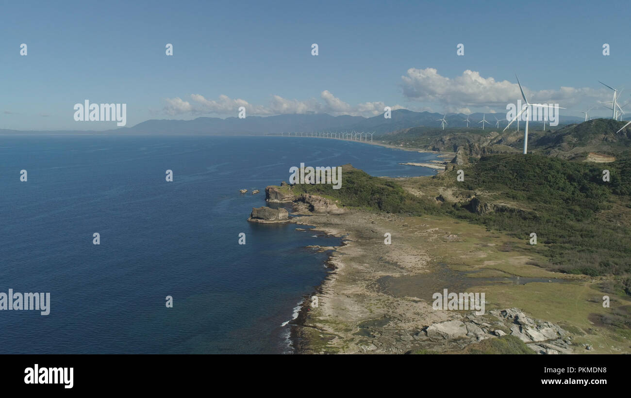 Aerial view of Windmills for electric power production on the coast ...