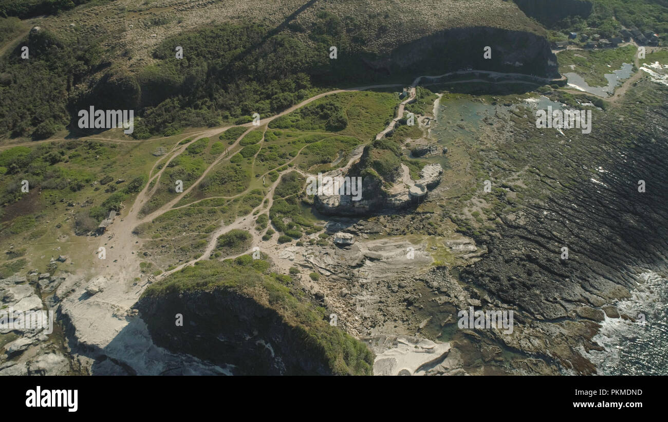 Natural rock formation of limestone stone on the coast. Aerial view of ...