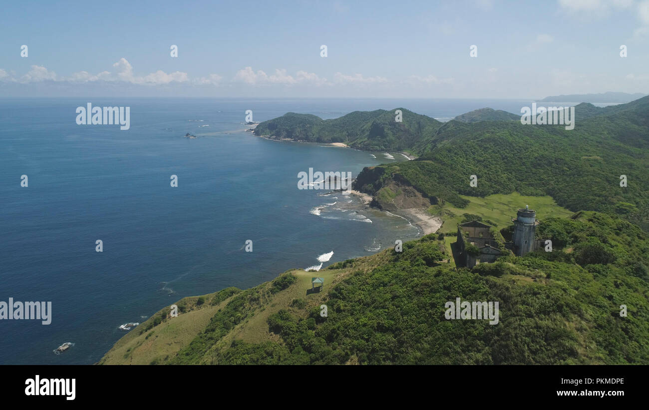 Aerial view of lighthouse in Palau island. Lighthouse in cape Engano ...