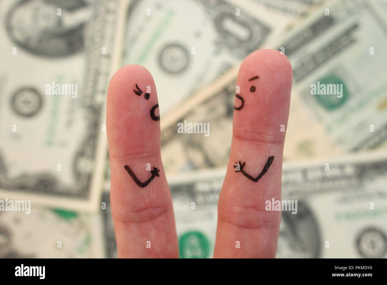 Fingers art of couple on background of money. Concept of man and woman ...