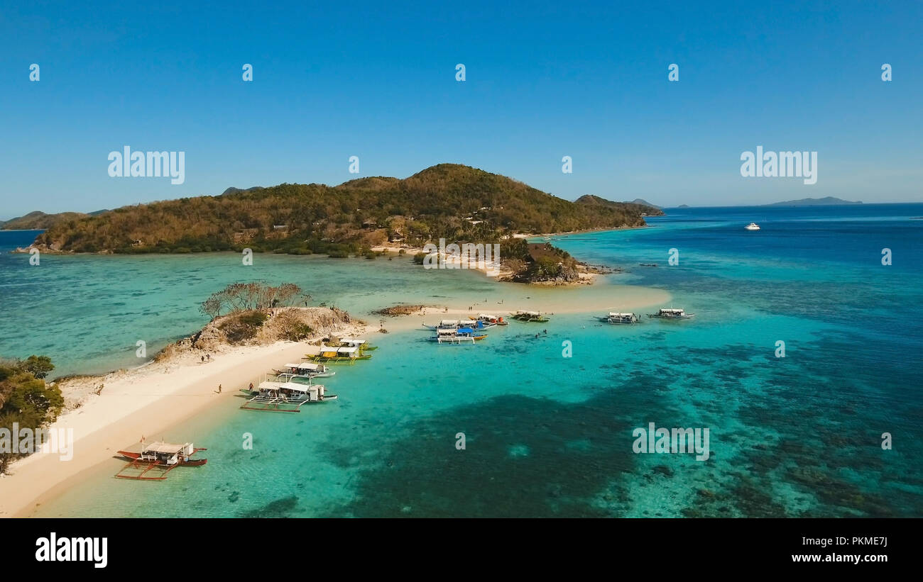Aerial view of tropical beach on the Bulog Dos Island, Philippines ...
