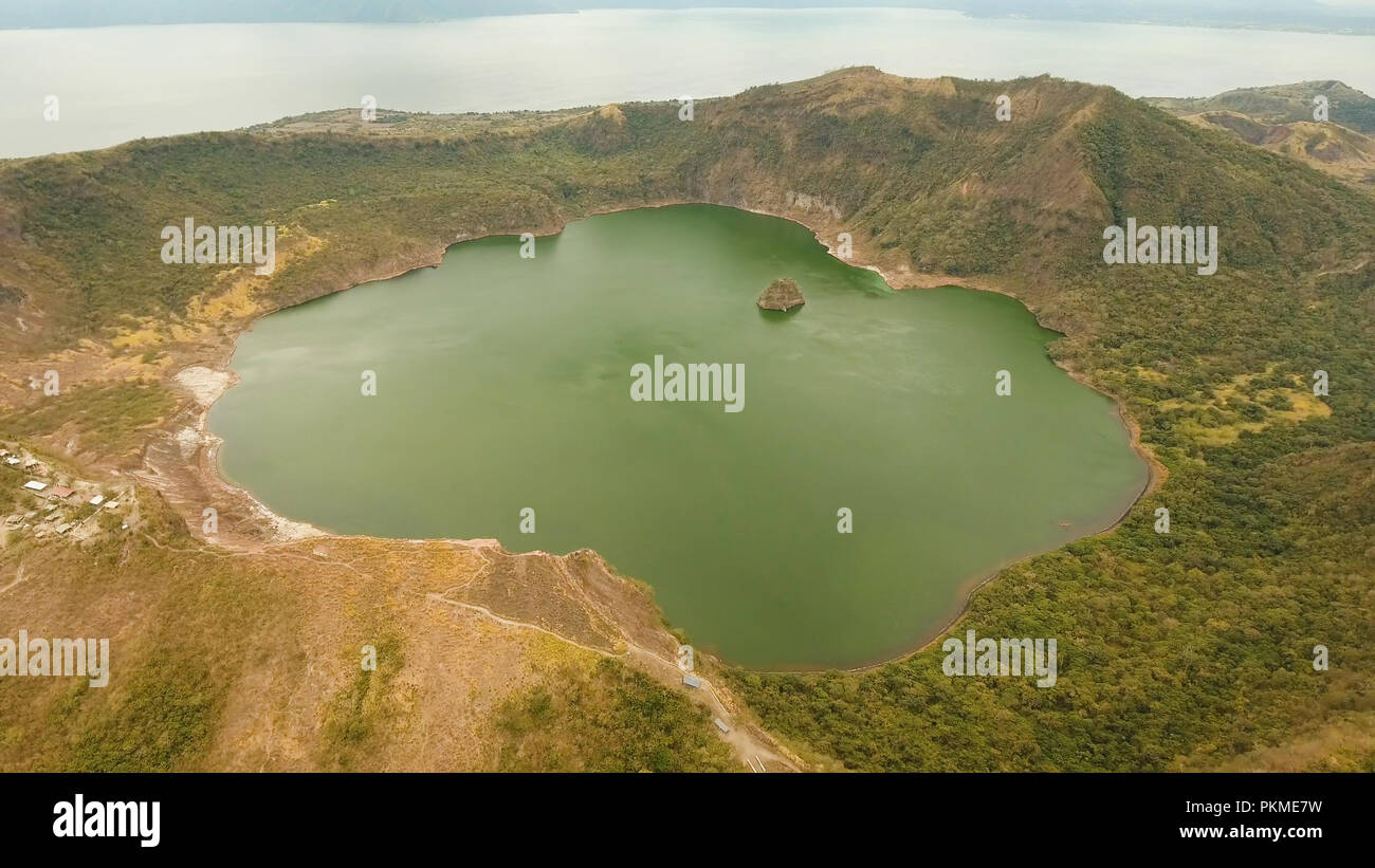 Aerial view Lake crater at Taal Volcano on Luzon Island North of Manila ...