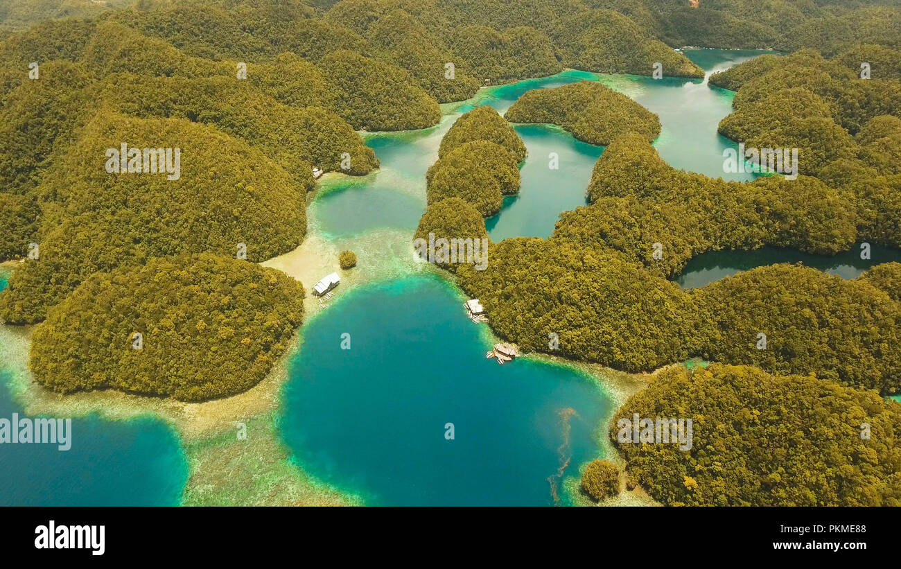 Aerial view: Bucas Grande Island, Sohoton Cove. Philippines. Tropical ...