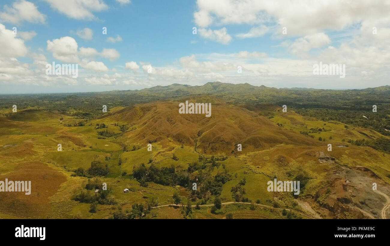 Aerial view Beautiful hilly mountains landscape. Big hills on a ...