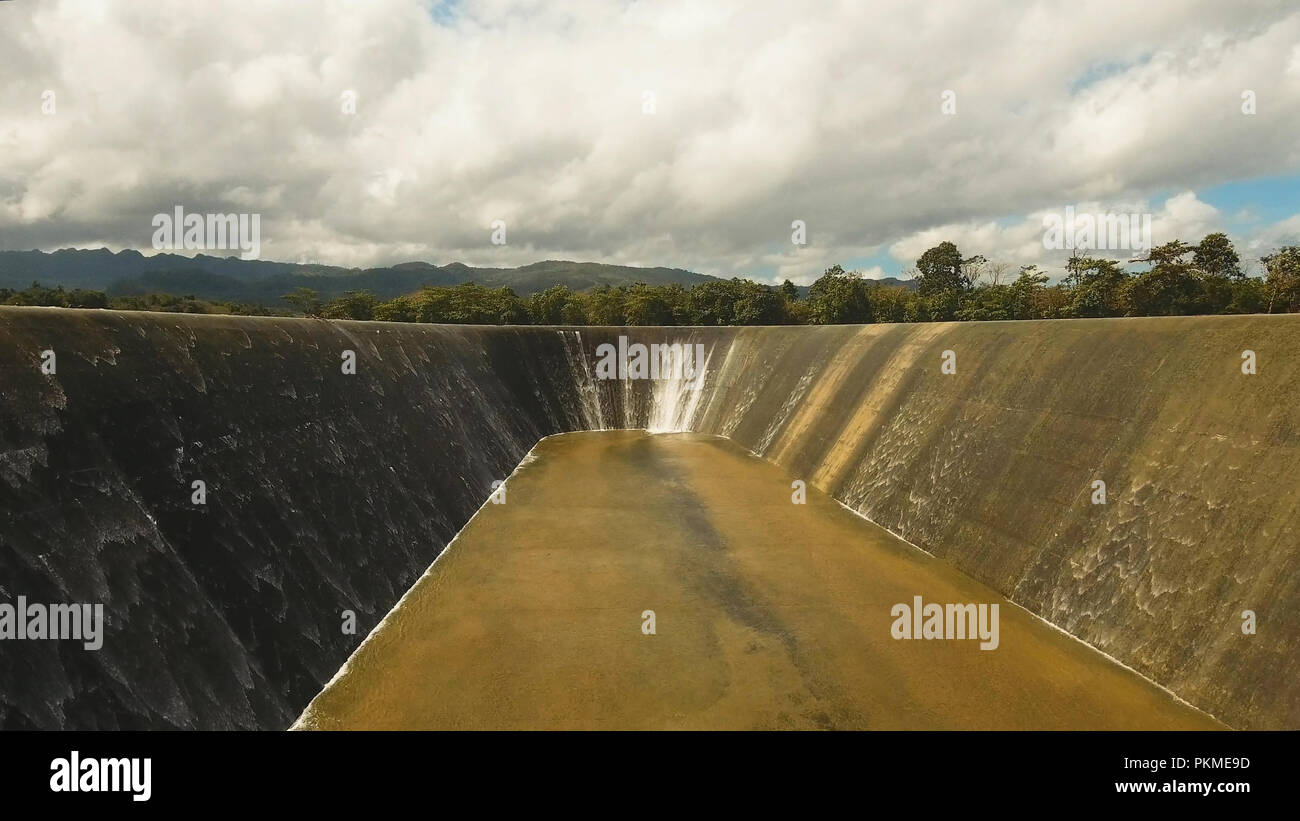 Aerial view Dam on the lake in the rainforest on the island. Water ...
