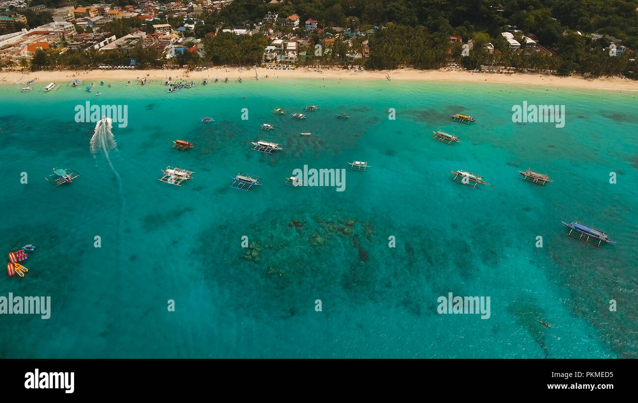Aerial view of beautiful tropical island with white sand beach, Boracay ...