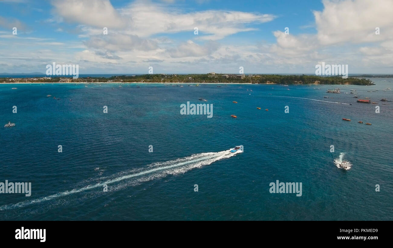 Aerial view of beautiful tropical island with white sand beach, Boracay ...