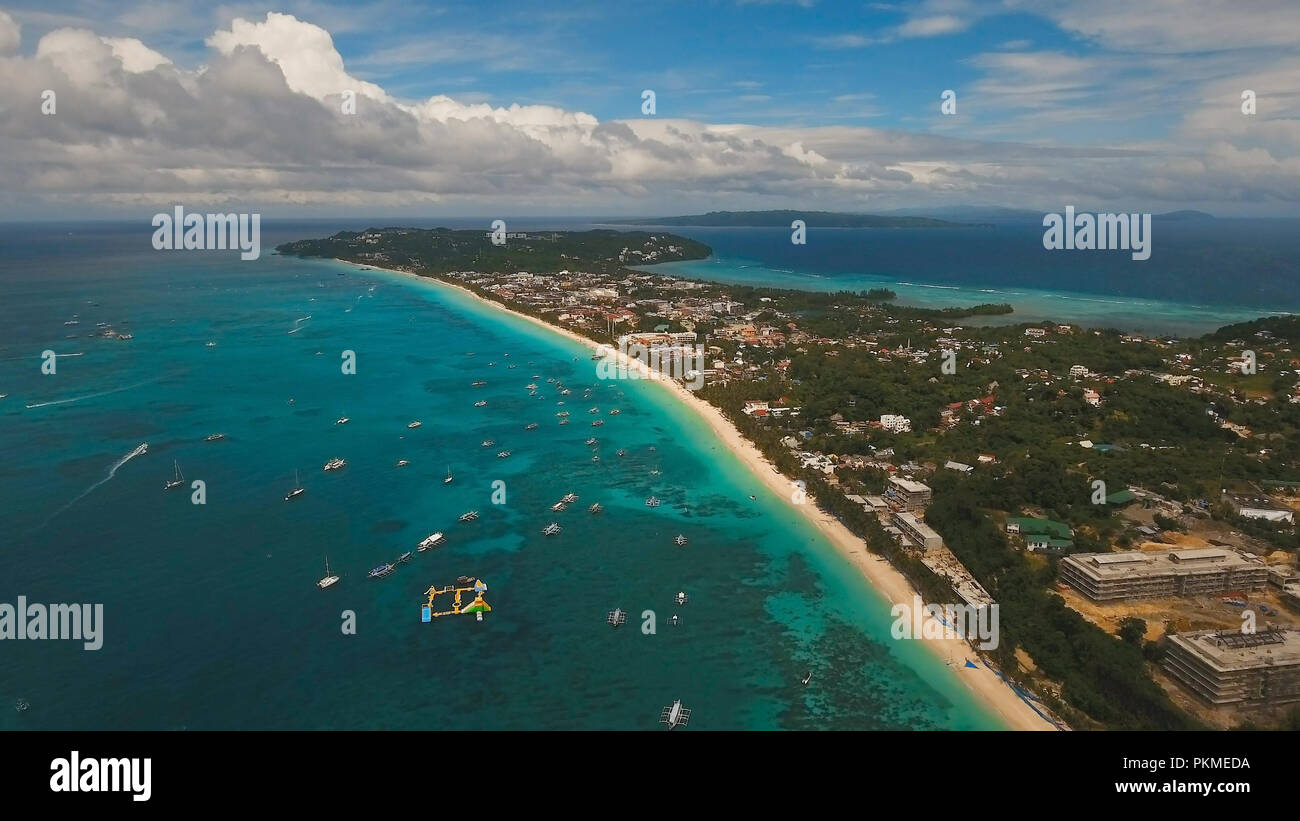 Aerial view of beautiful tropical island with white sand beach, Boracay ...