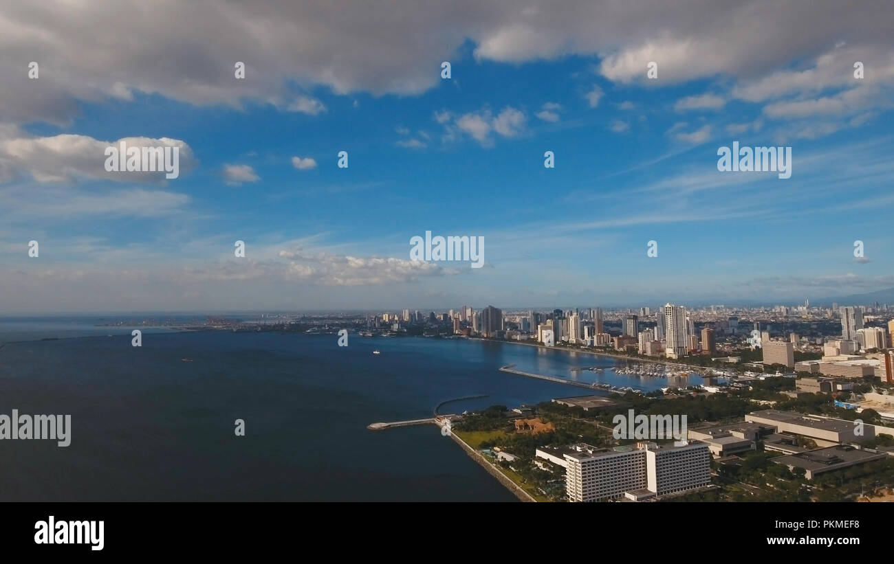 Aerial view skyline of Manila city, Makati. Fly over city with ...