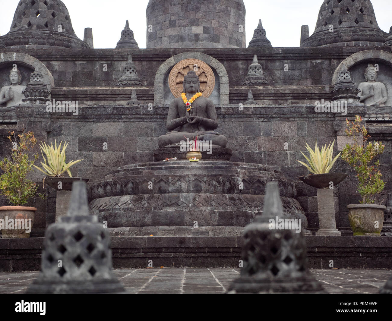 Buddhist temple Brahma Vihara Arama with statues of the gods on Bali ...