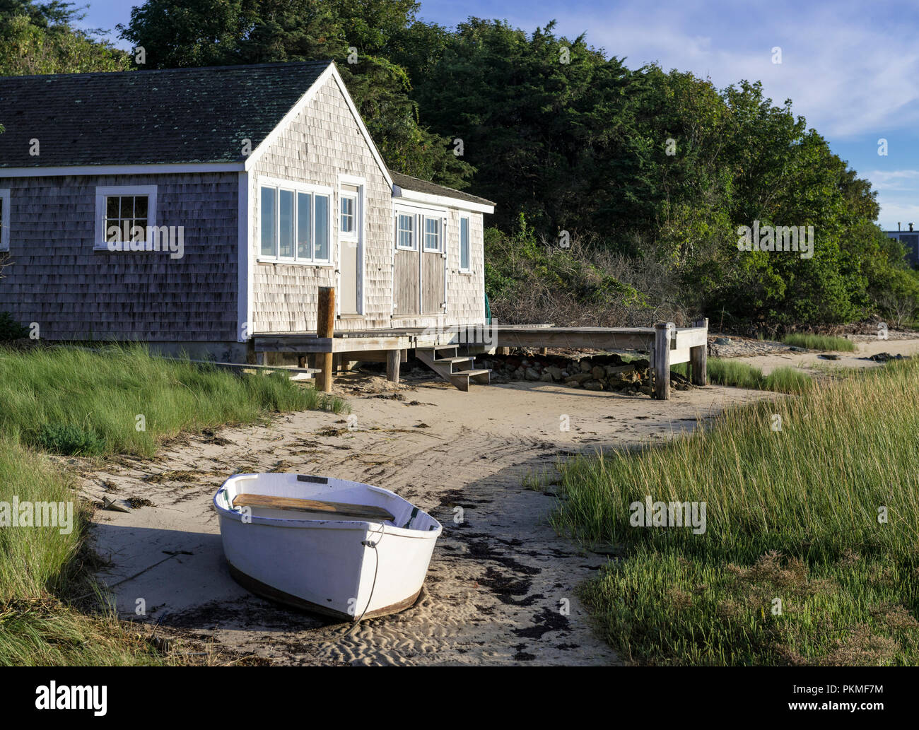 Boathouse and rowboat, Chatham, Cape Cod, Massachusetts, USA Stock ...