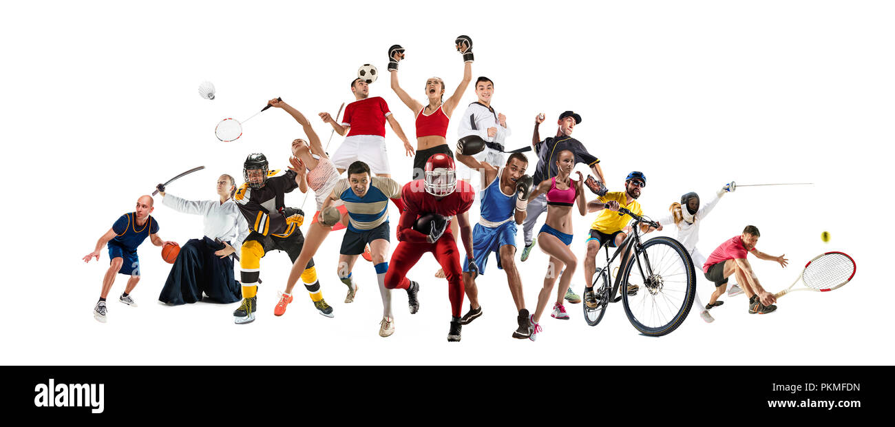 Attack. Sport collage about kickboxing, soccer, american football ...