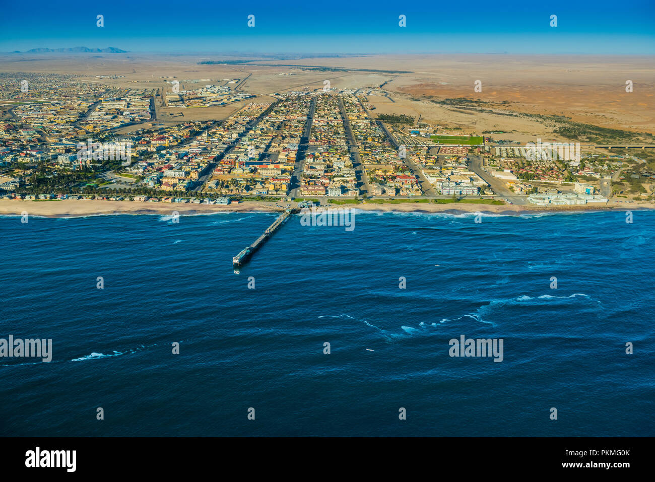 Aerial view, Swakopmund, Jetty and downtown, Erongo region, Namibia ...