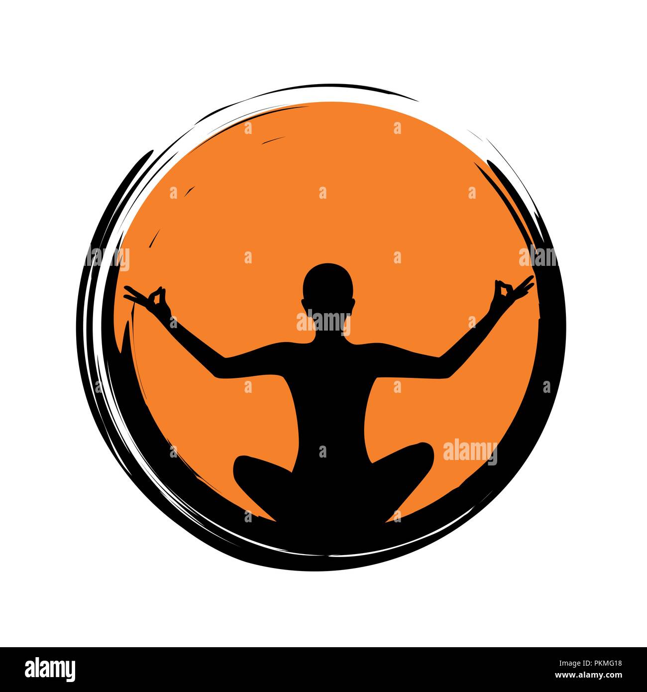 young person sitting in orange circle yoga meditation lotus position ...