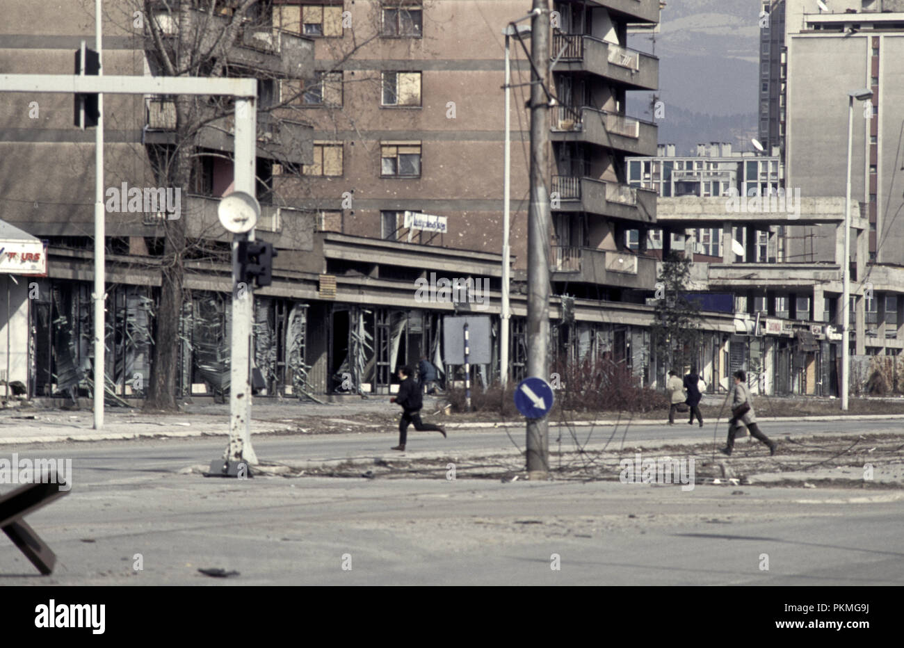 15th March 1993 During the Siege of Sarajevo: people run from the ...