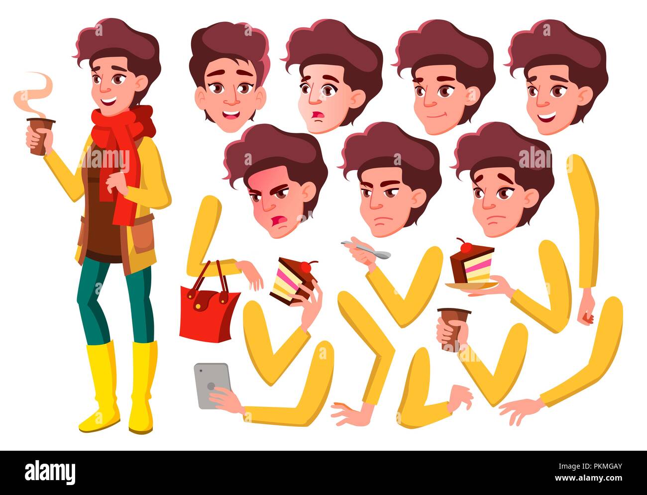 Teen Girl Vector. Teenager. Active, Expression. Face Emotions, Various ...